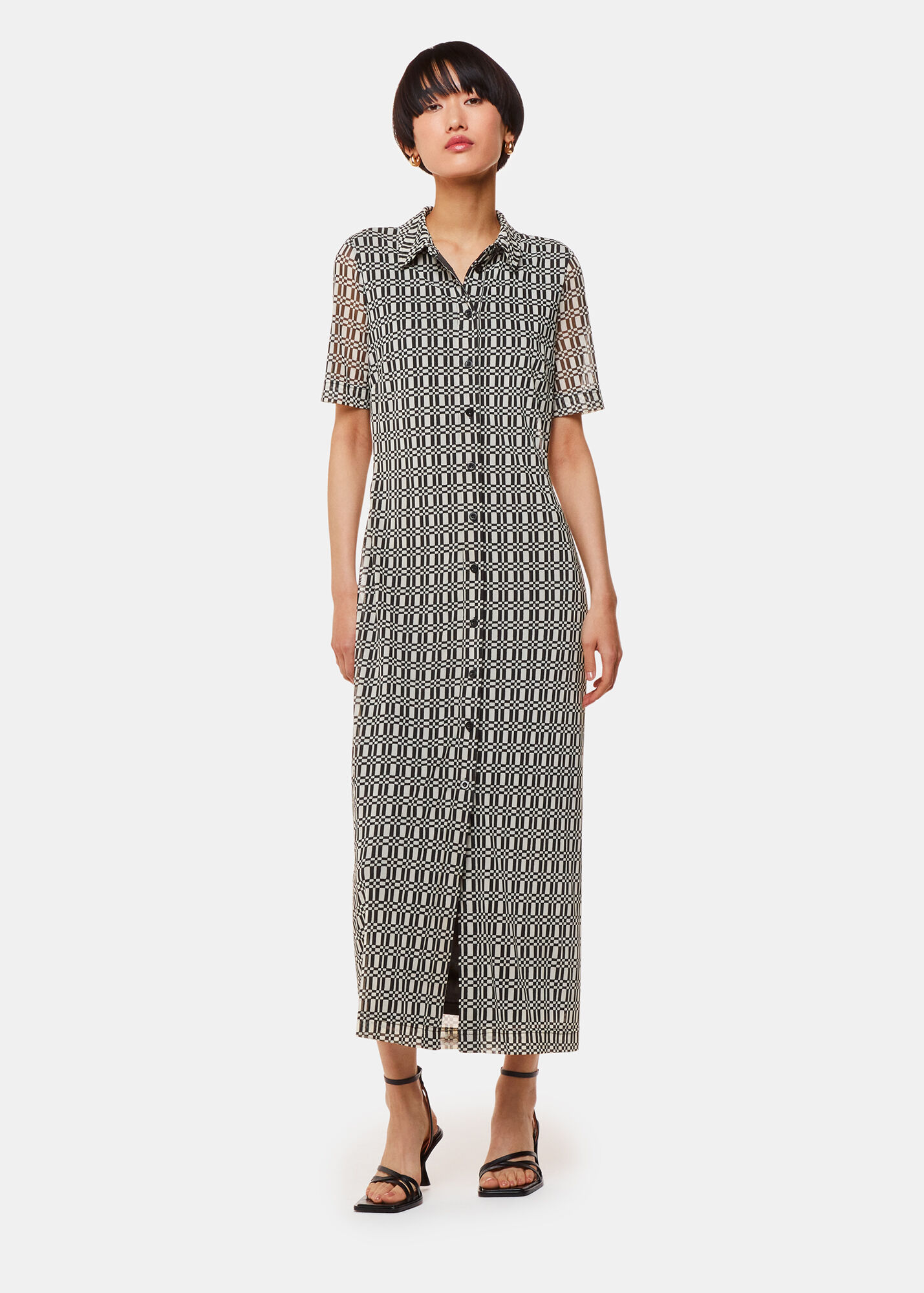 Black/Multi Link Check Mesh Shirt Dress | WHISTLES | Whistles UK