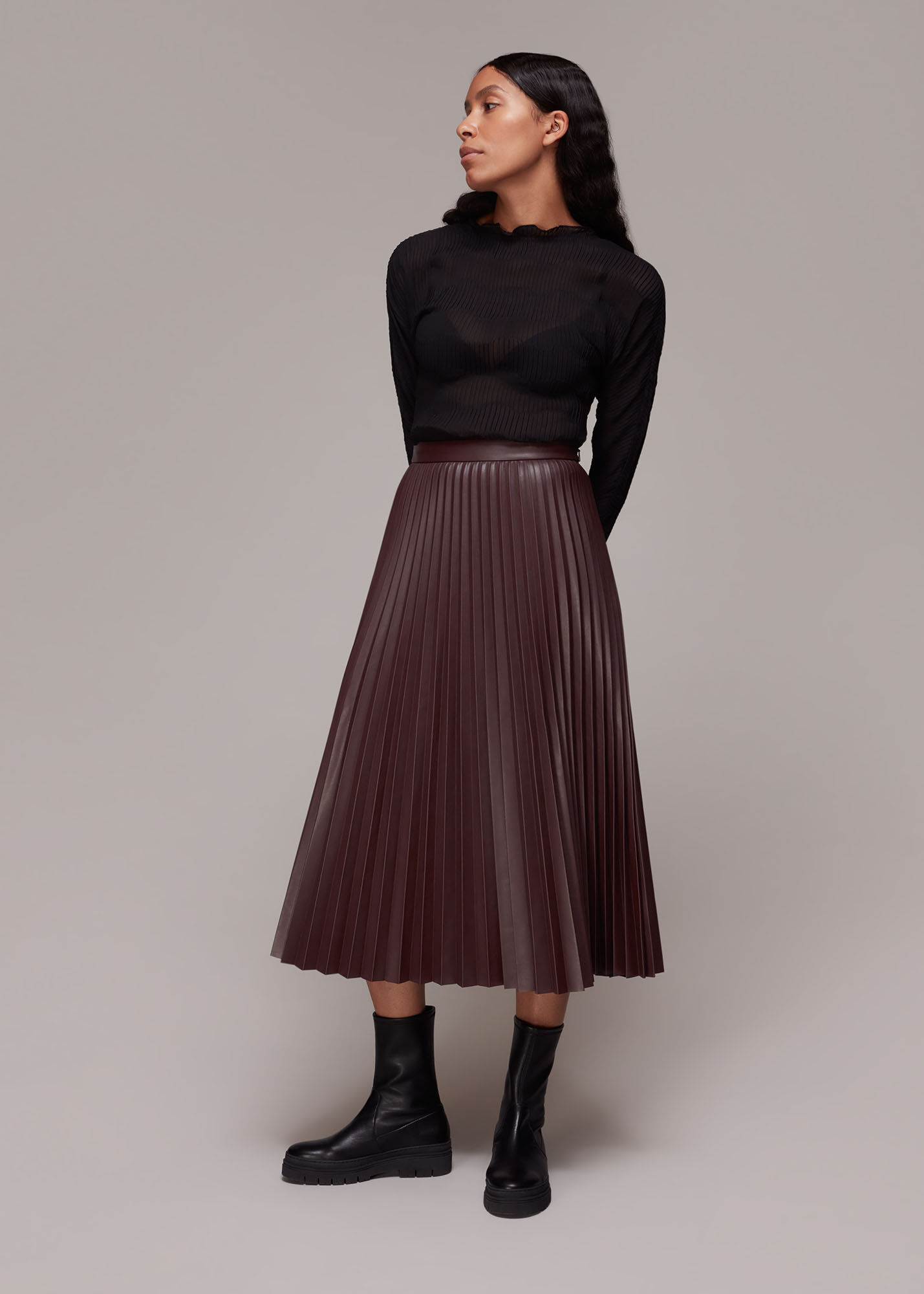 Chocolate Pleat Pu Leather Skirt | WHISTLES