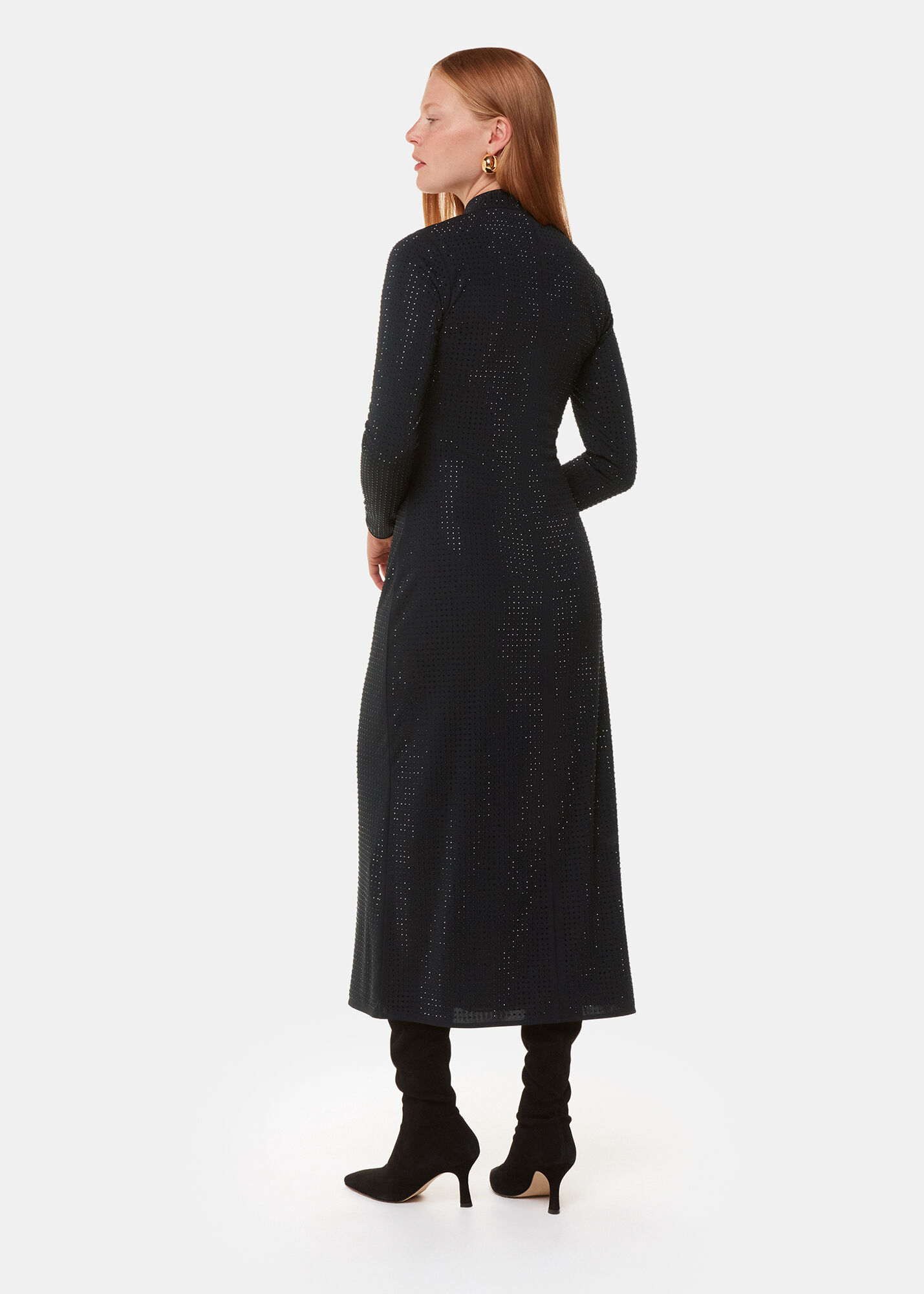 Black Hot Fix Jersey Midi Dress | WHISTLES | Whistles UK