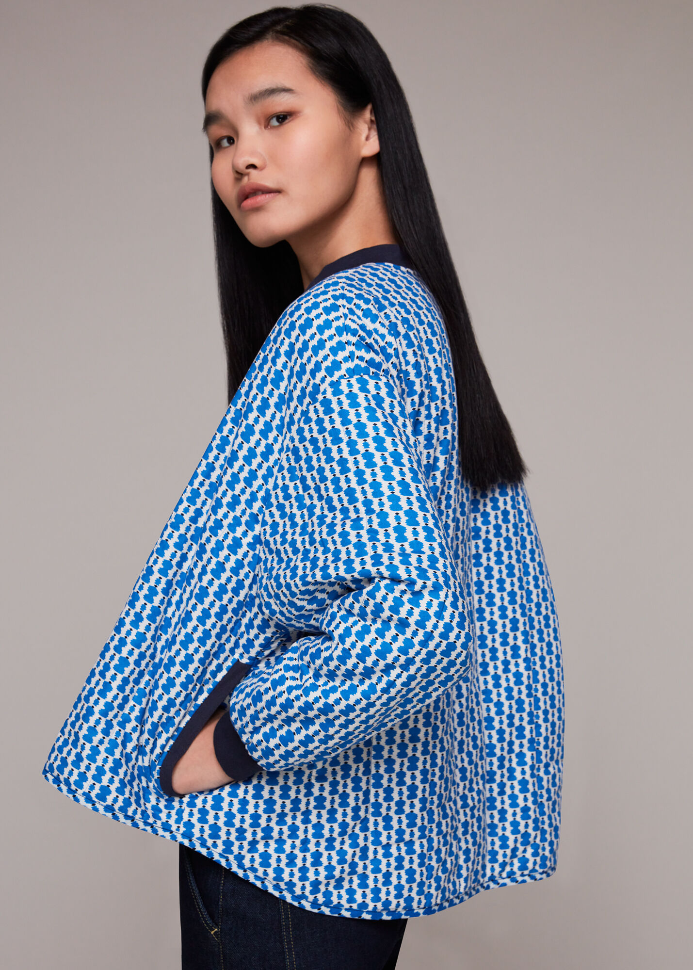 Blue/Multi Vertical Stack Print Jacket | WHISTLES