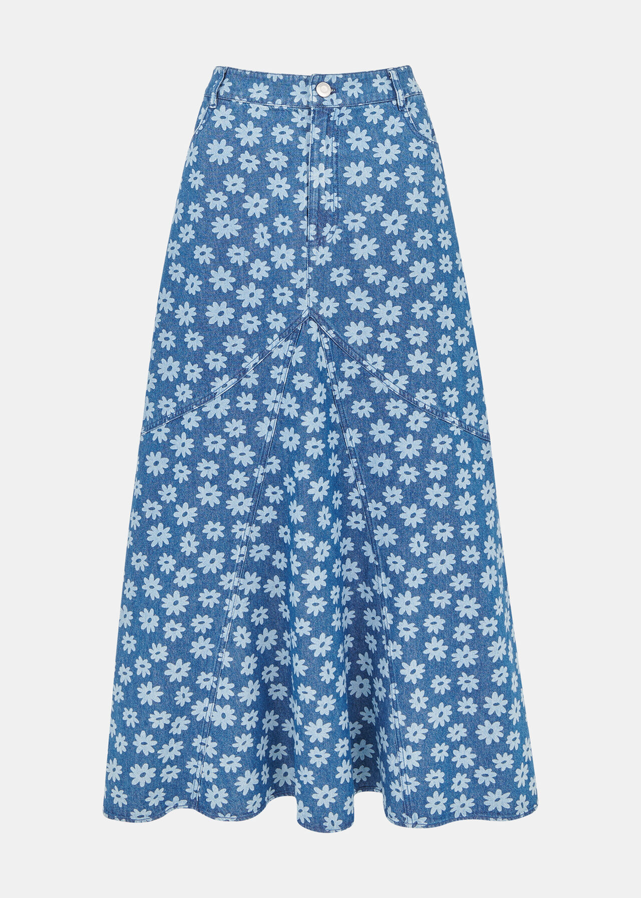 Denim Graphic Daisy Denim Maxi Skirt | WHISTLES