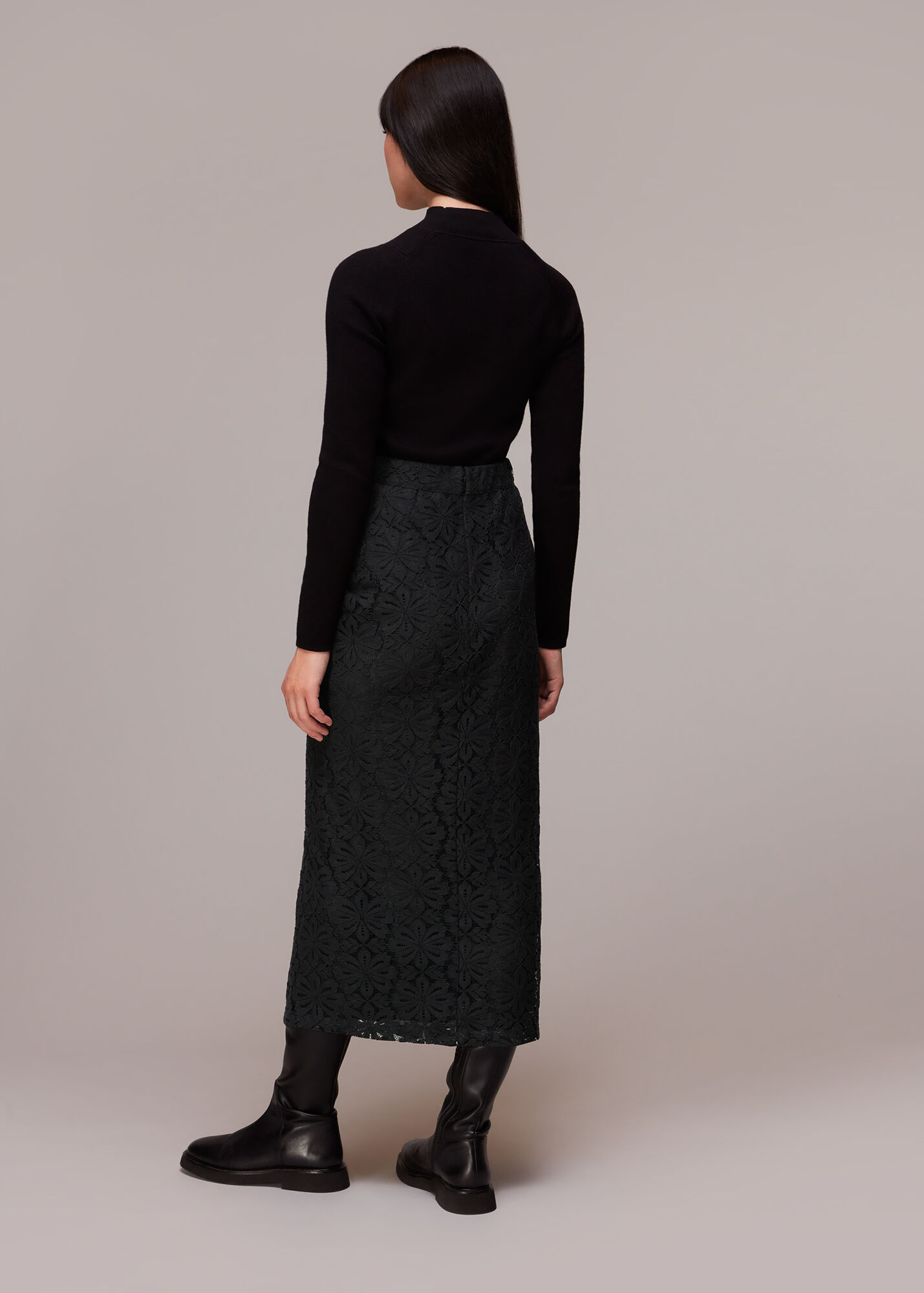 Black Lace Column Skirt | WHISTLES | Whistles UK