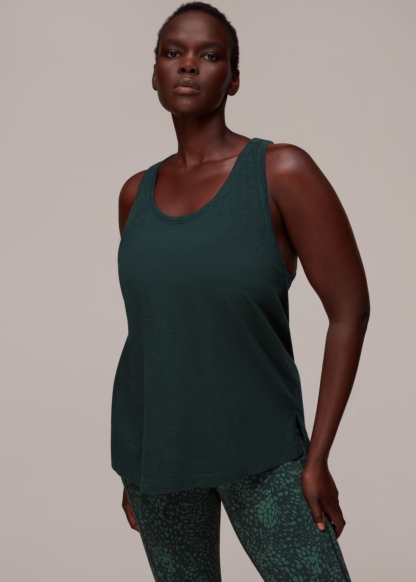 Dark Green Curved Hem Active Vest | WHISTLES | Whistles UK