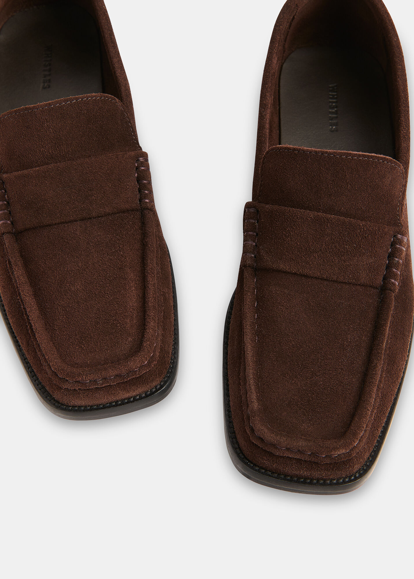 Chocolate Mora Suede Square Toe Loafer | WHISTLES | Whistles UK