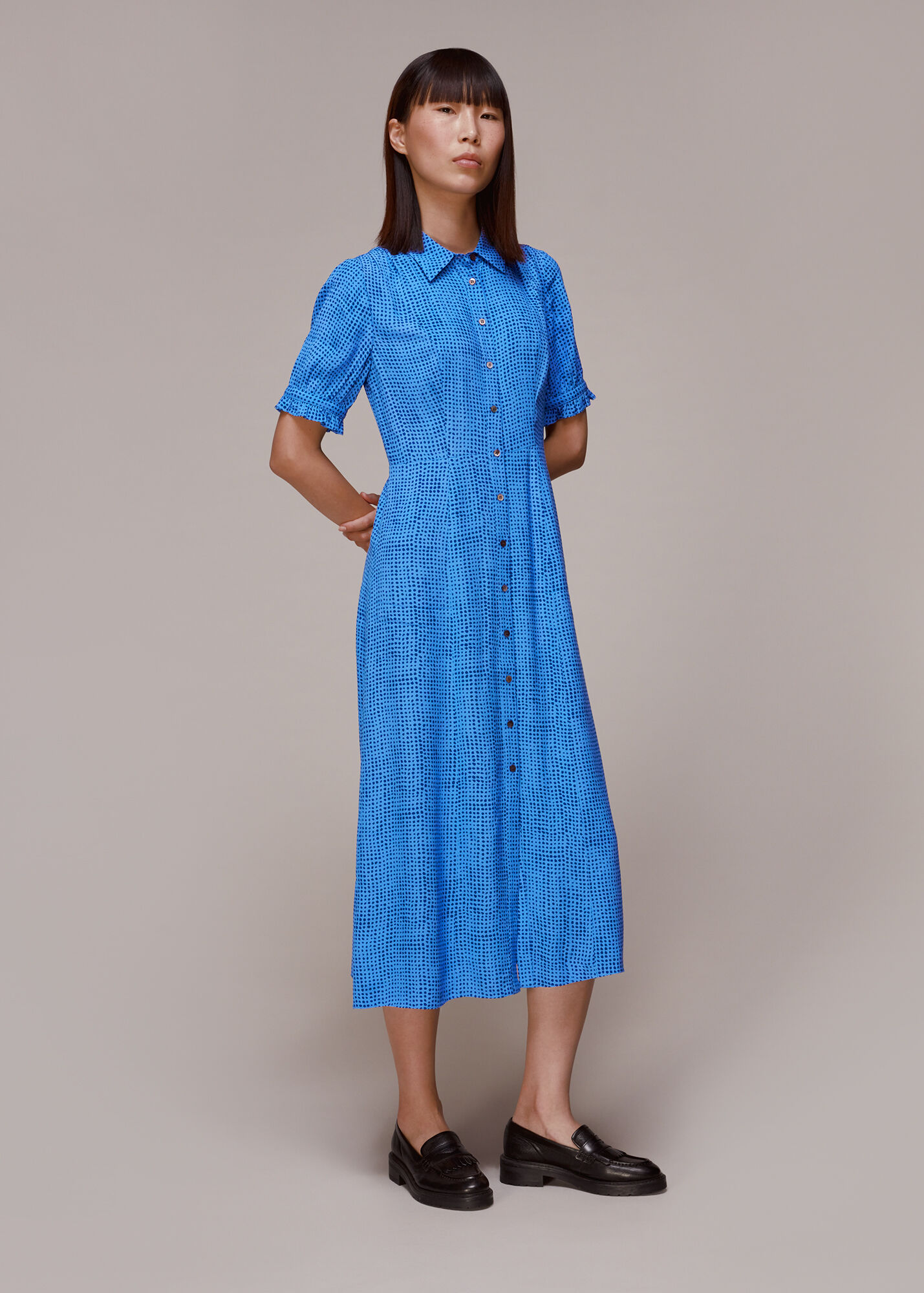 Blue/Multi Peri Spotted Check Shirt Dress | WHISTLES