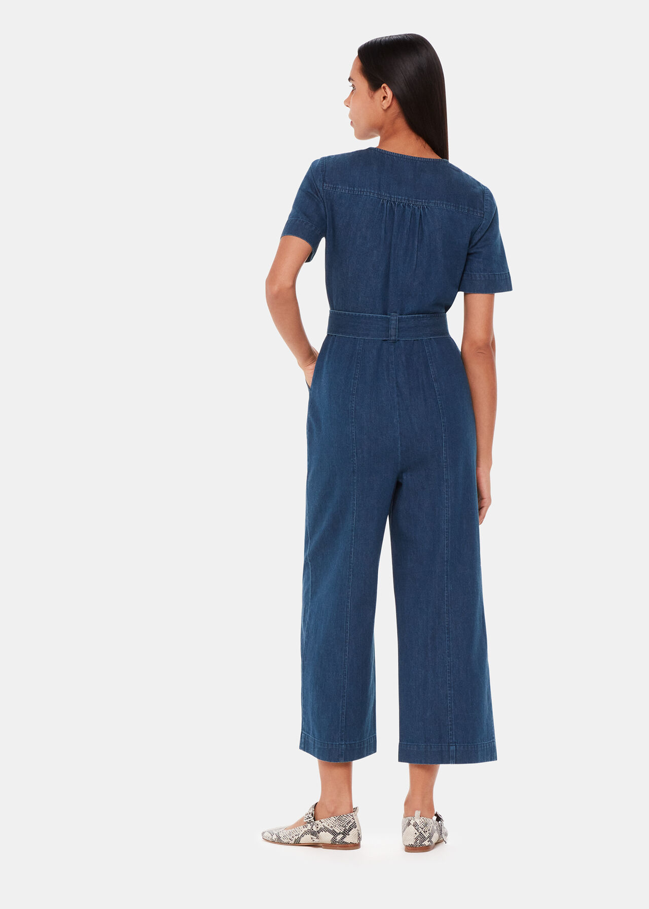 Blue Denim Short Sleeve Front Zip Jumpsuit Whistles Uk