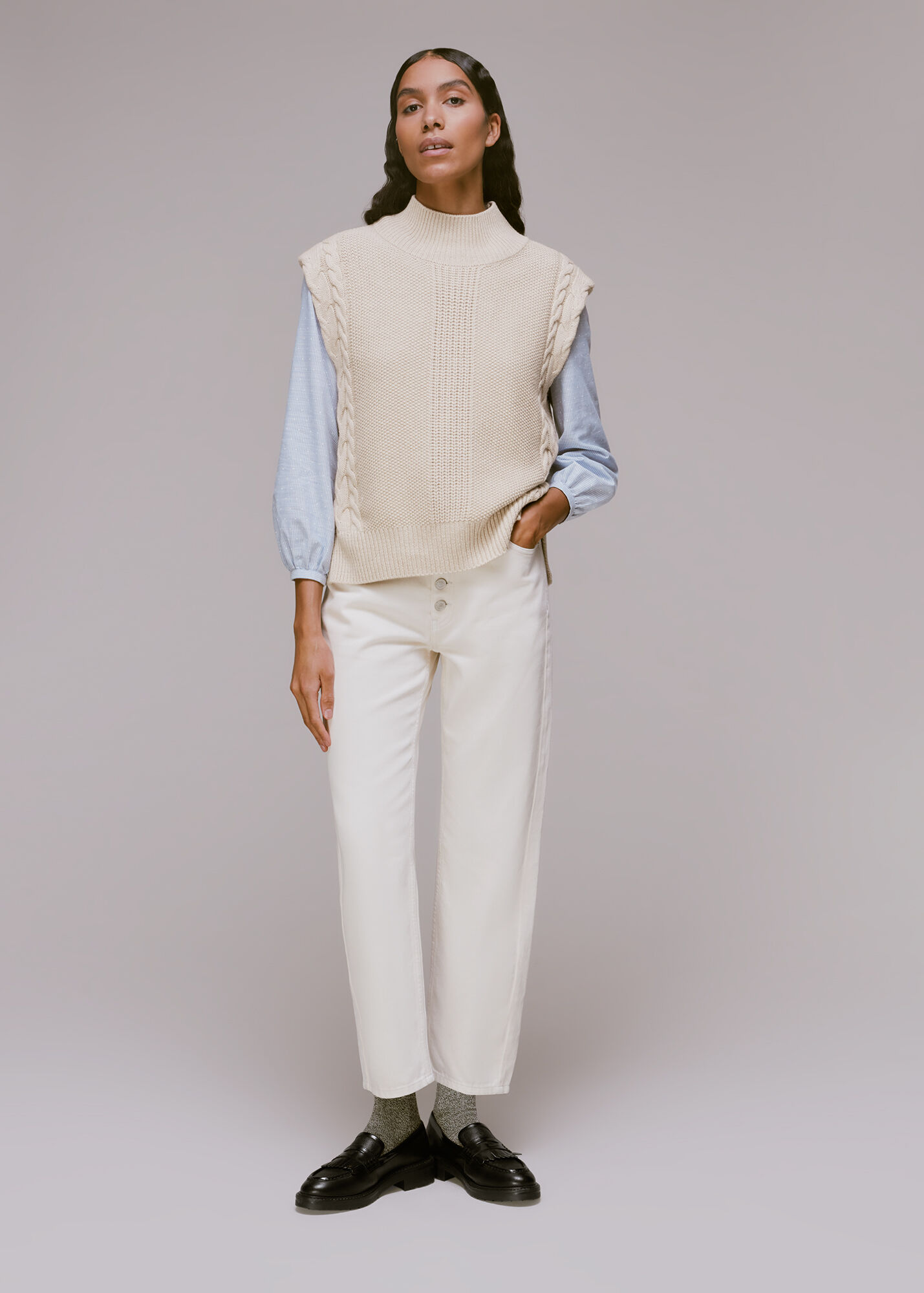 Oatmeal Sleeveless Cable Tank | WHISTLES